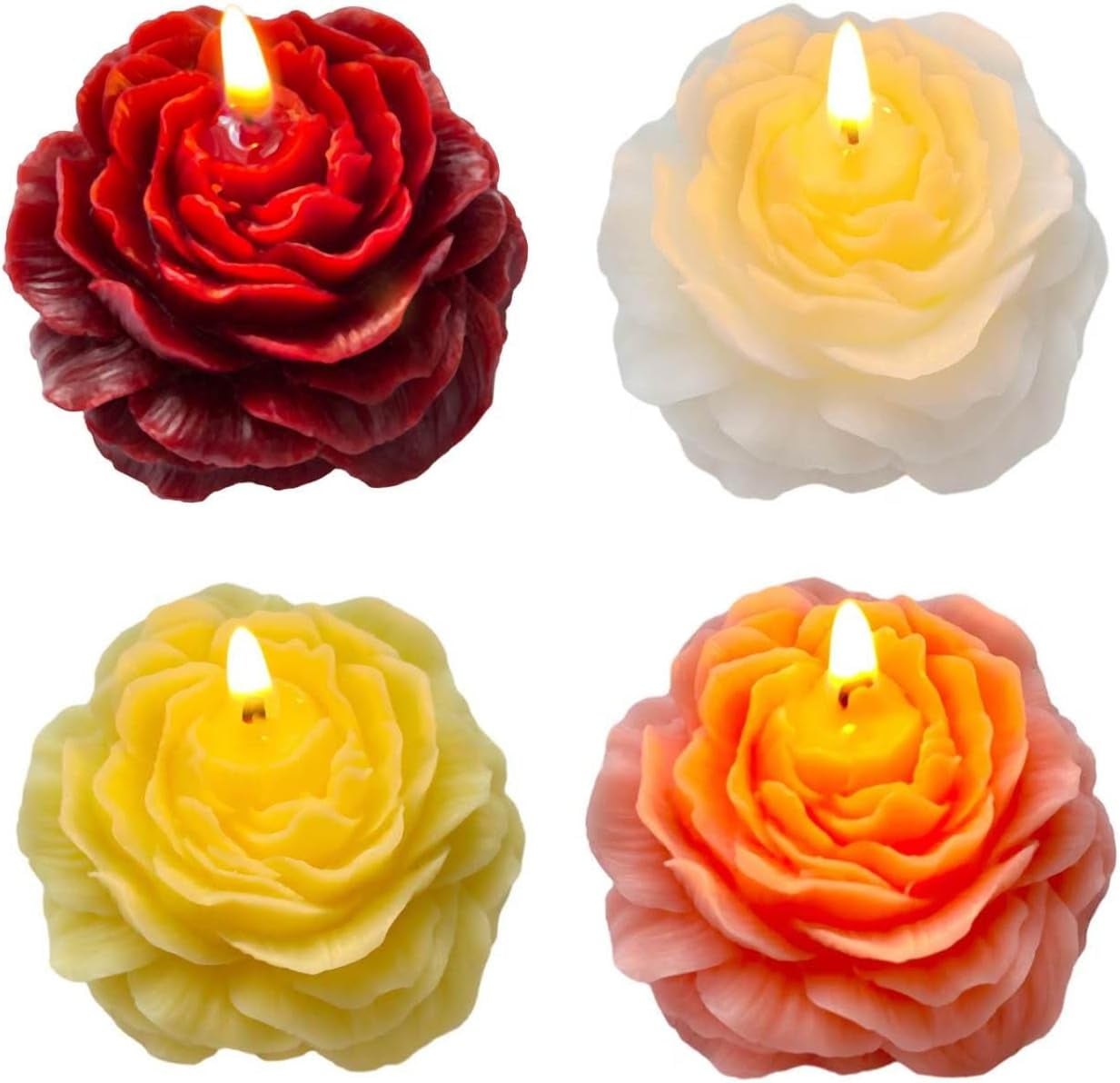 4 Packs Peony Flower Shape Candles for Women - 3 Inch Aromatic Pastel ...