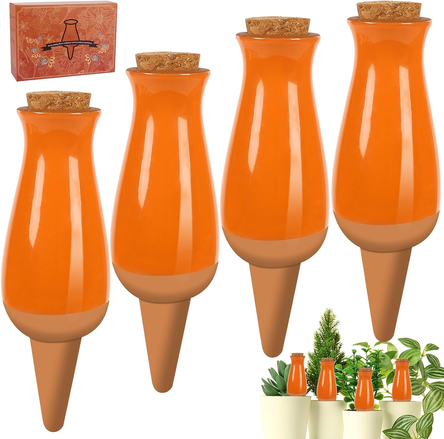 4 Packs Plant Watering Globes, 12 Oz Terracotta Self Watering Planter ...