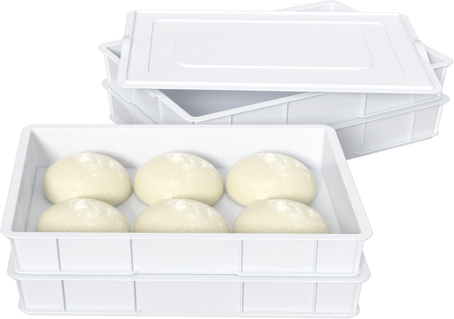 4 Packs Plastic Dough Proofing Box Tray with Lid, Stackable Pizza Dough ...