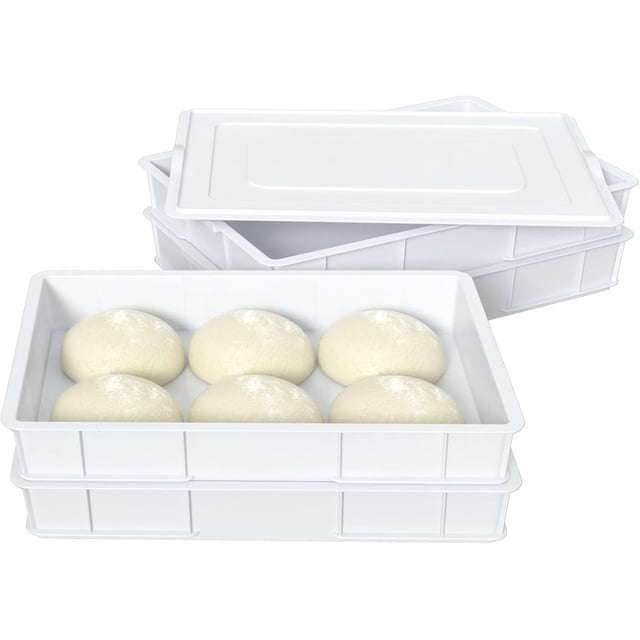 4 Packs Plastic Dough Proofing Box Tray with Lid, Stackable Pizza Dough ...