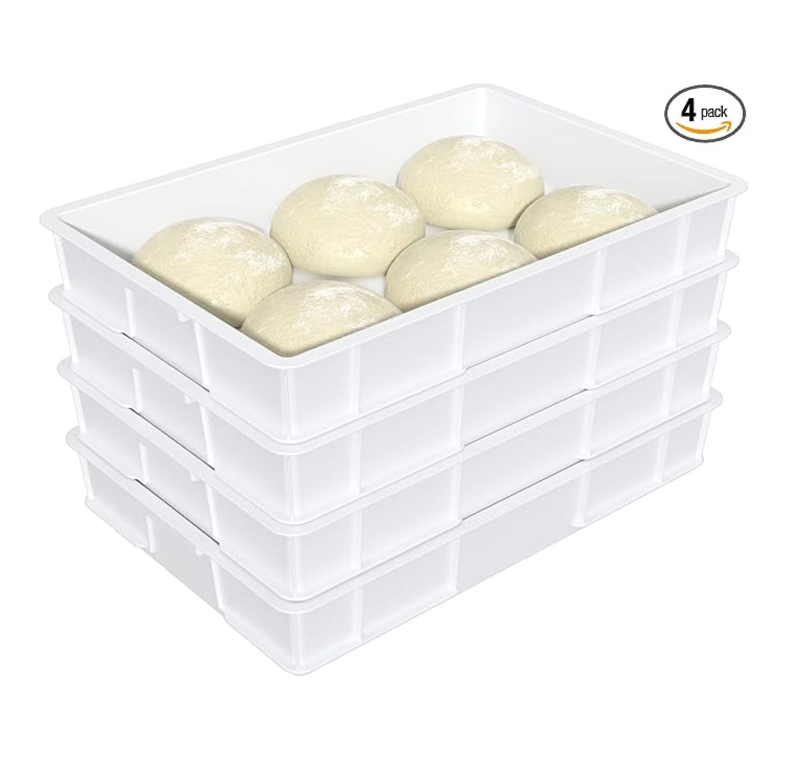 4 Packs Plastic Pizza Dough Proofing Box, Stackable Dough Trays for ...