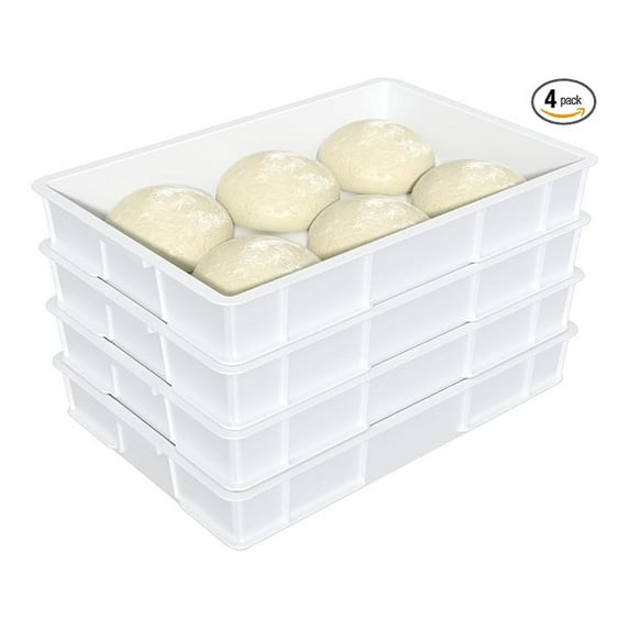 4 Packs Plastic Pizza Dough Proofing Box, Stackable Dough Trays for ...
