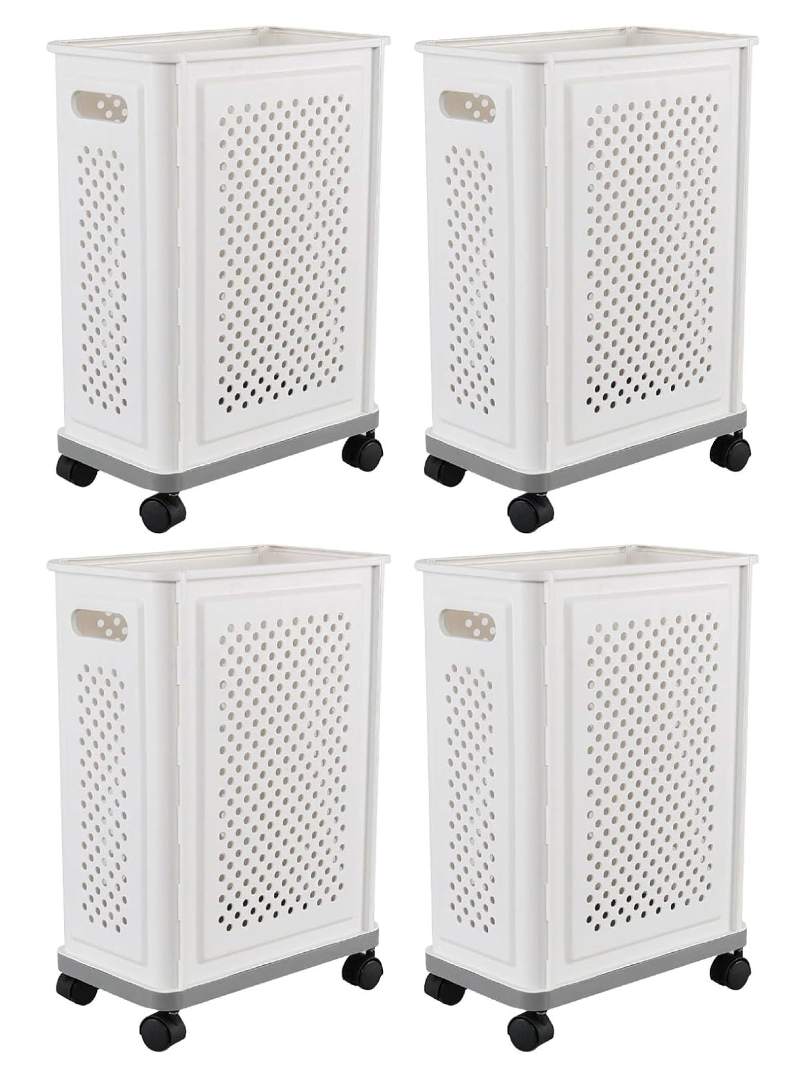 4 Packs Plastic Slim Laundry Basket with Wheel, Laundry Basket Plastic ...