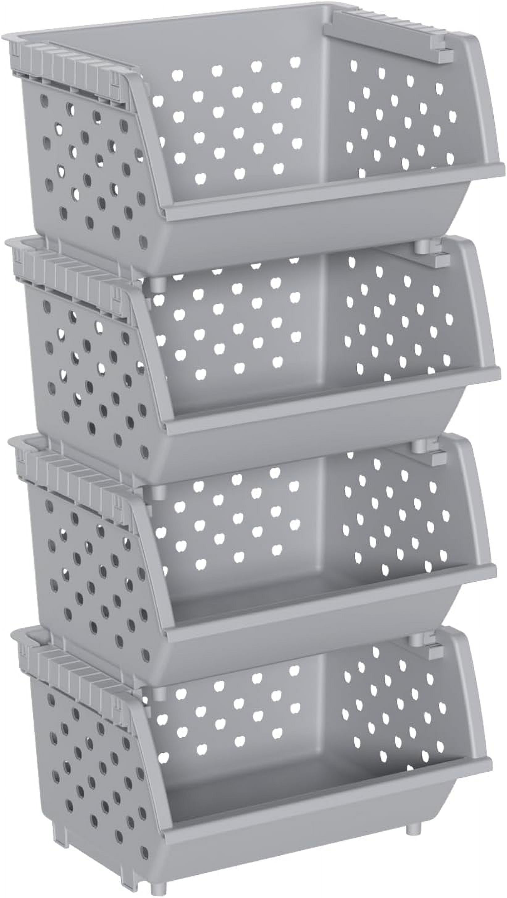 4 Packs Plastic Stackable Storage Bins, Large Stacking Storage Baskets ...