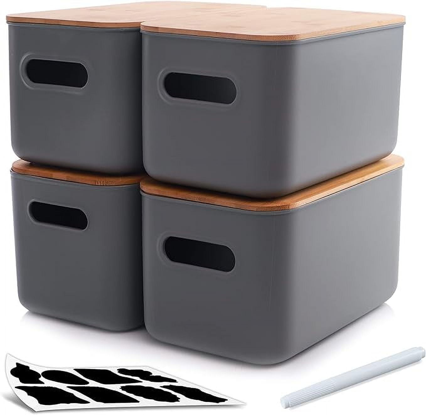 4 Packs Plastic Storage Bins with Bamboo lids Stackable Storage ...