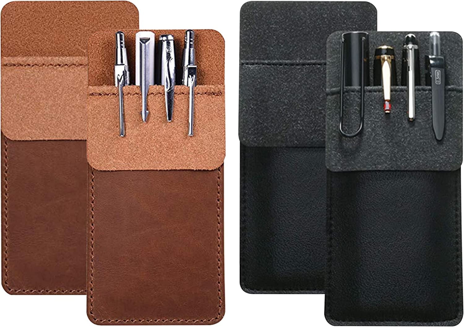 RETON 4 Packs Leather Pocket Protector, Black and Brown Pen Pouch ...