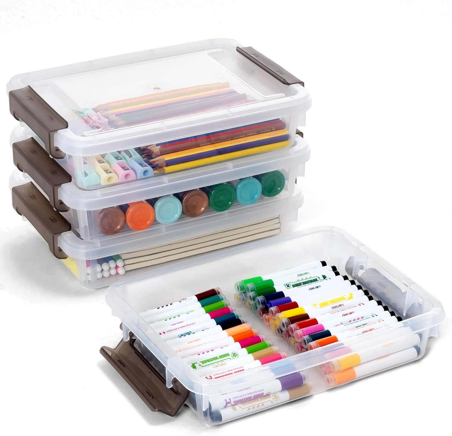 4 Packs Portable Project Case, Clear File Box with Snap Lid, Stackable ...