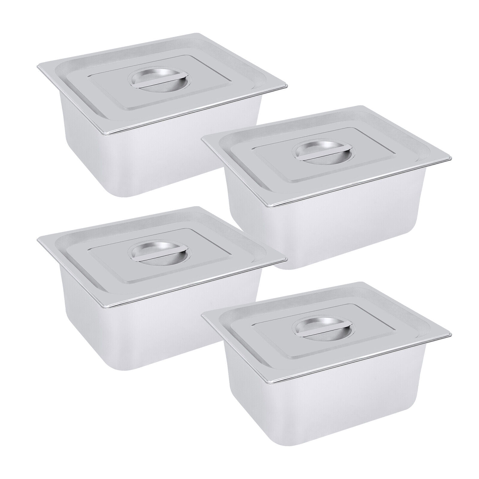 4 Packs Rectangle Stainless Steel 1/2 Size Steam Table W/ Lids 6" Deep ...