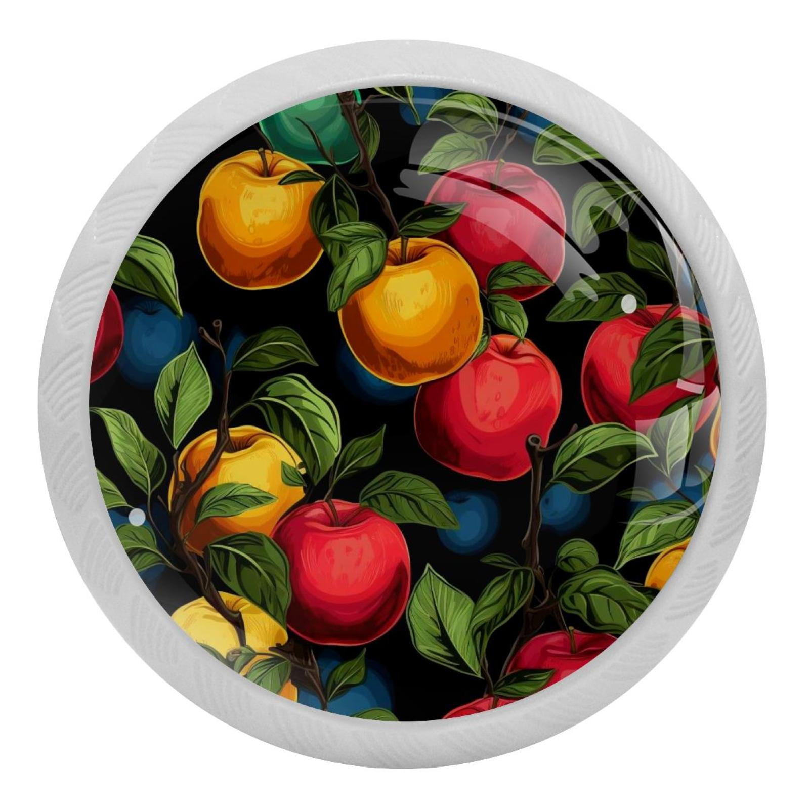 4 Packs Red Apples Fruit Fluorescence Crystal Glass Cabinet Knobs ...