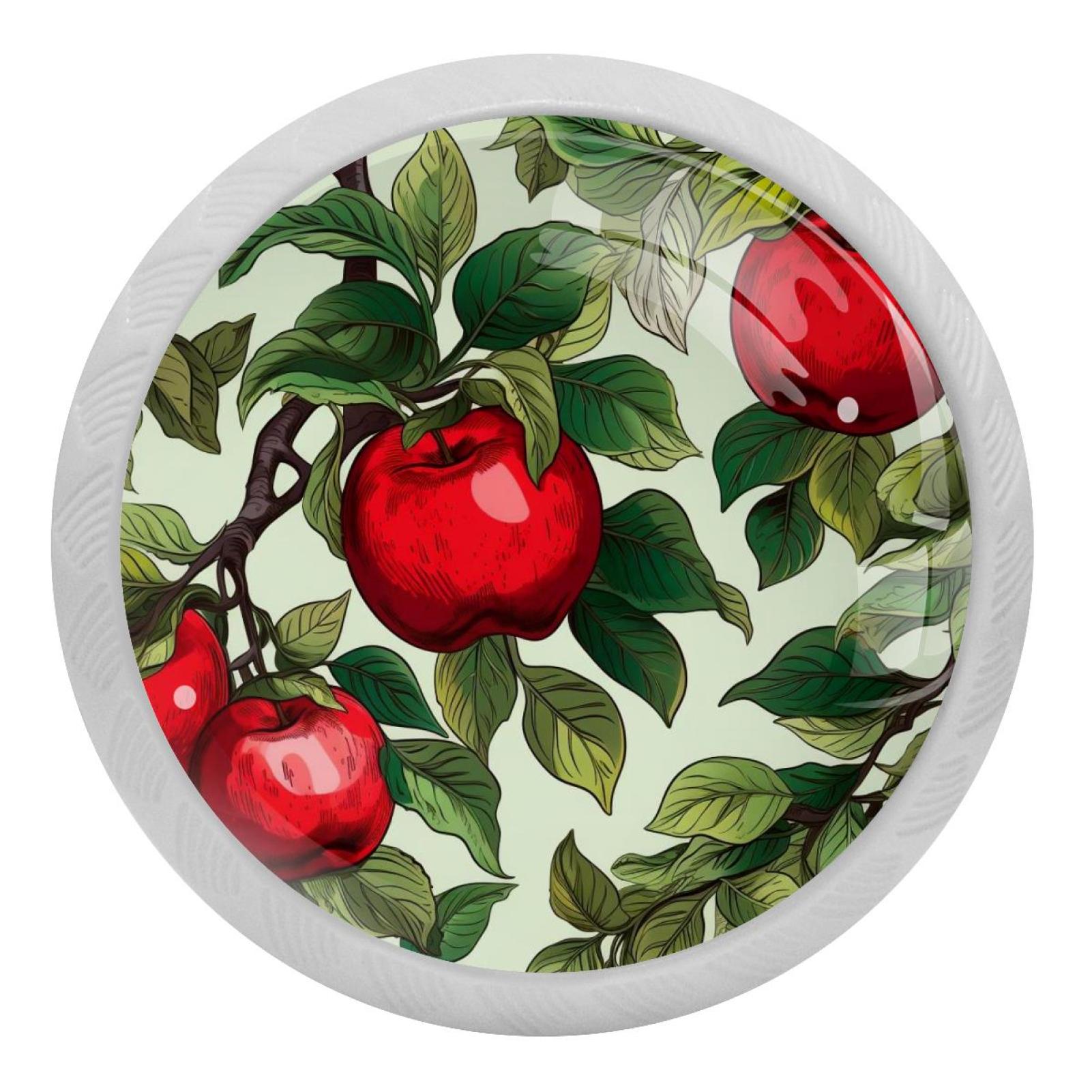4 Packs Red Apples Fruit Fluorescence Crystal Glass Cabinet Knobs ...