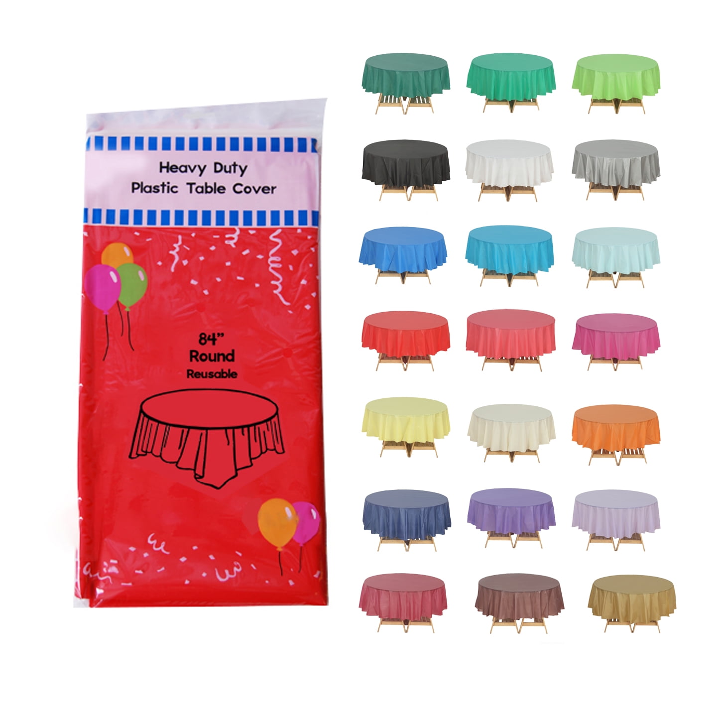 (4 Packs) Red Premium Round Heavy-Duty Plastic Table Covers ( Reusable ...