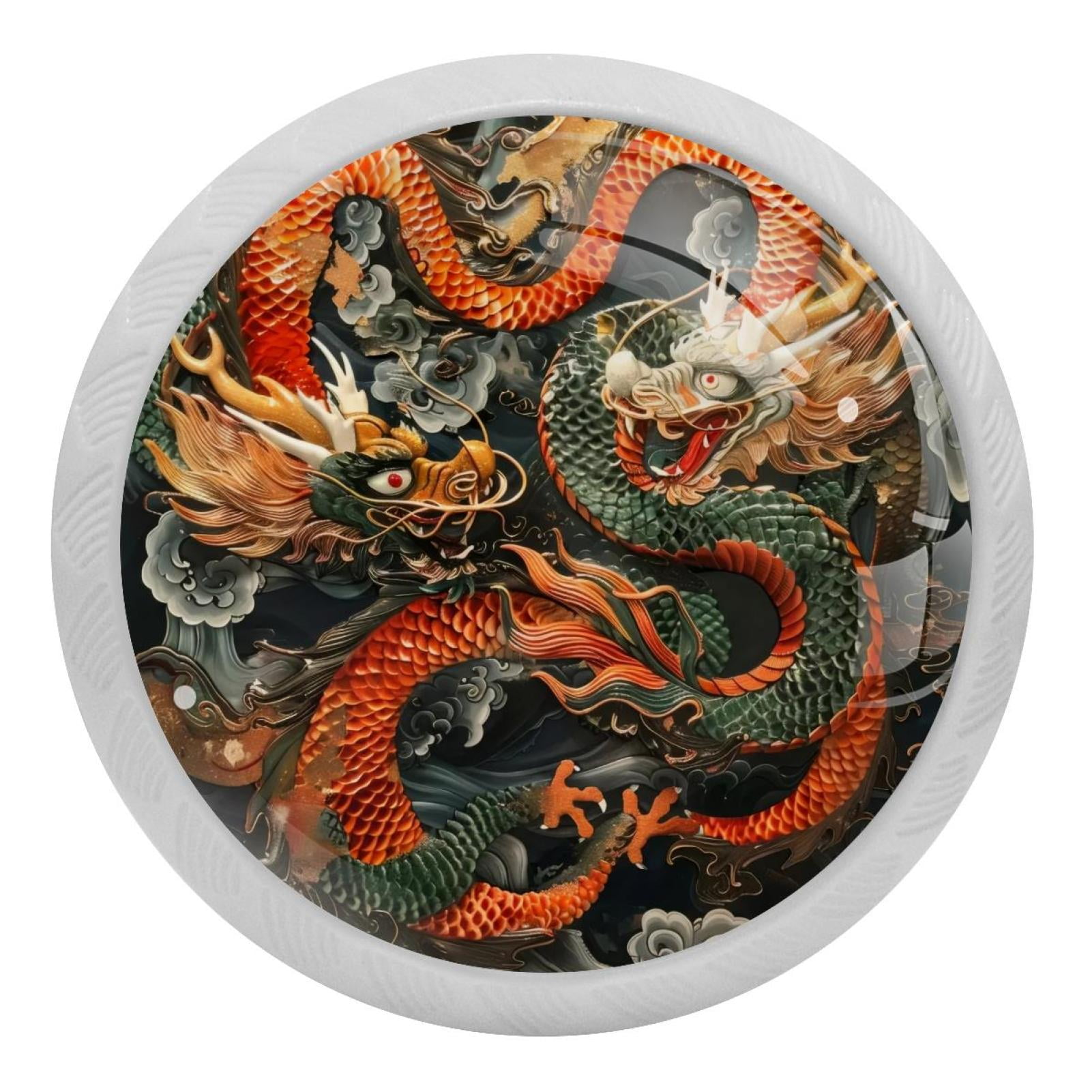 4 Packs Red and Green Dragon Crystal Glass Cabinet Knobs Drawer Handles ...