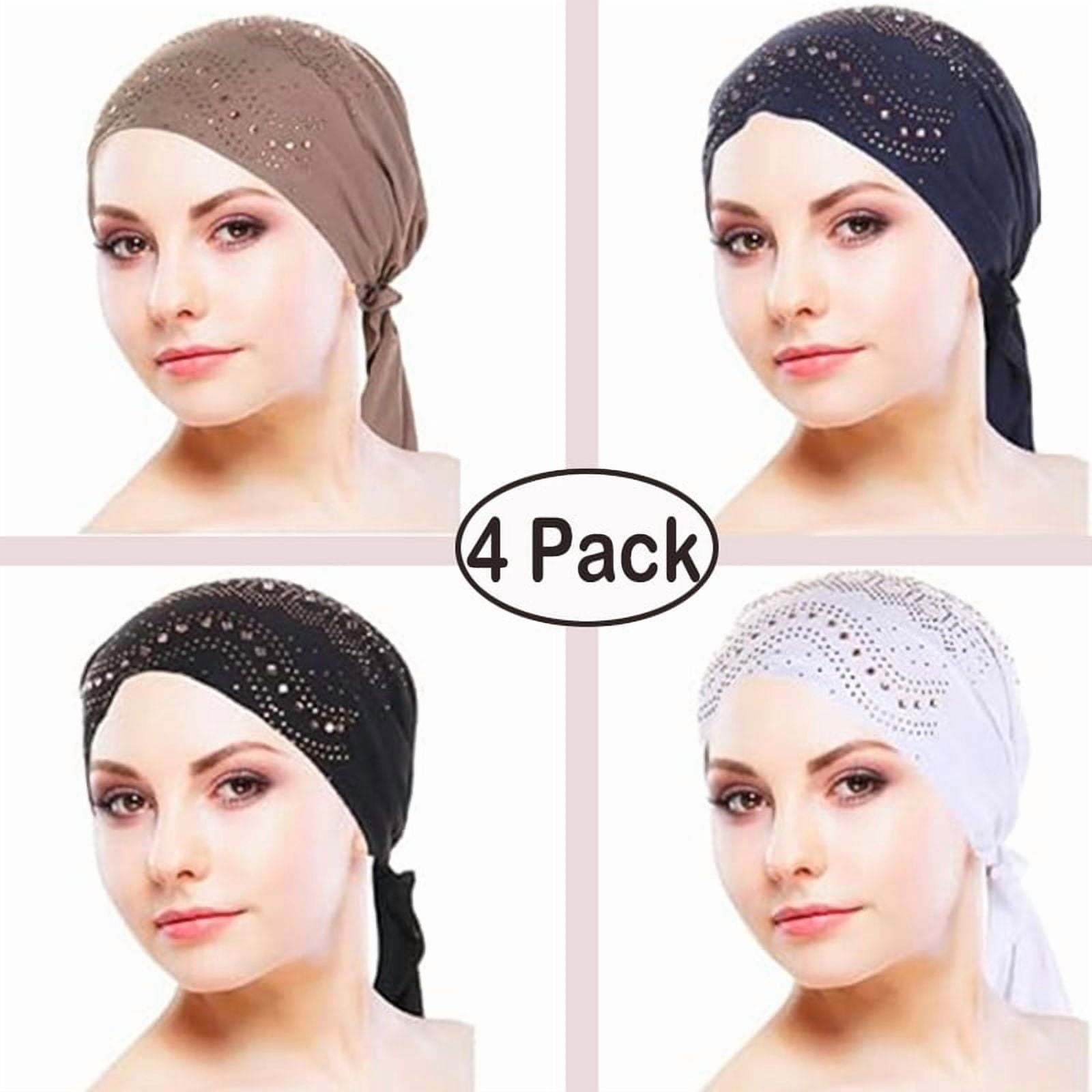 4 Packs Rhinestone Head Scarf Stretchy Head Wrap, Women's Bandana Chemo ...