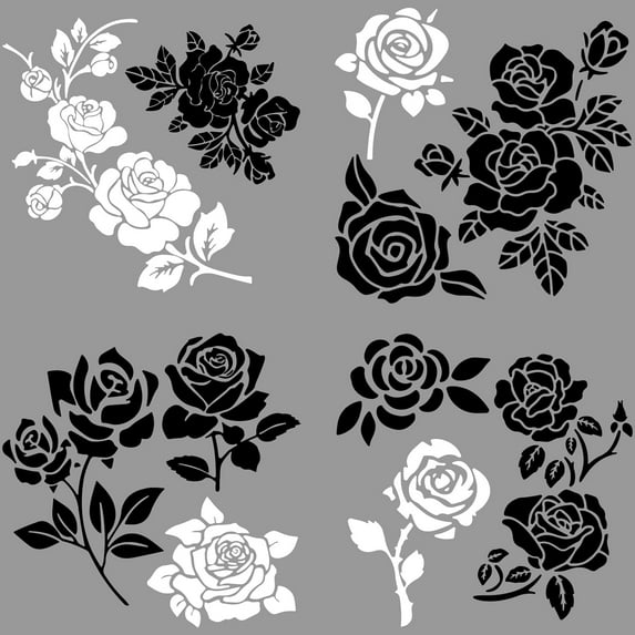 4 Packs Rose Car Decal Black&White Car Window Sticker Rose Flower Car ...
