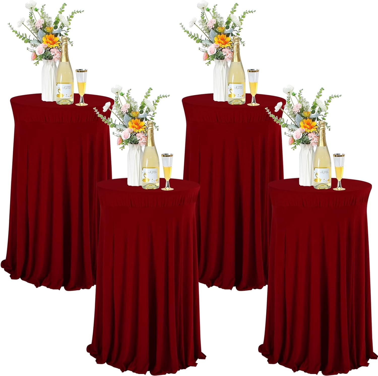 4 Packs Round Spandex Cocktail Tablecloths with Skirt 32 x 43 Inch ...