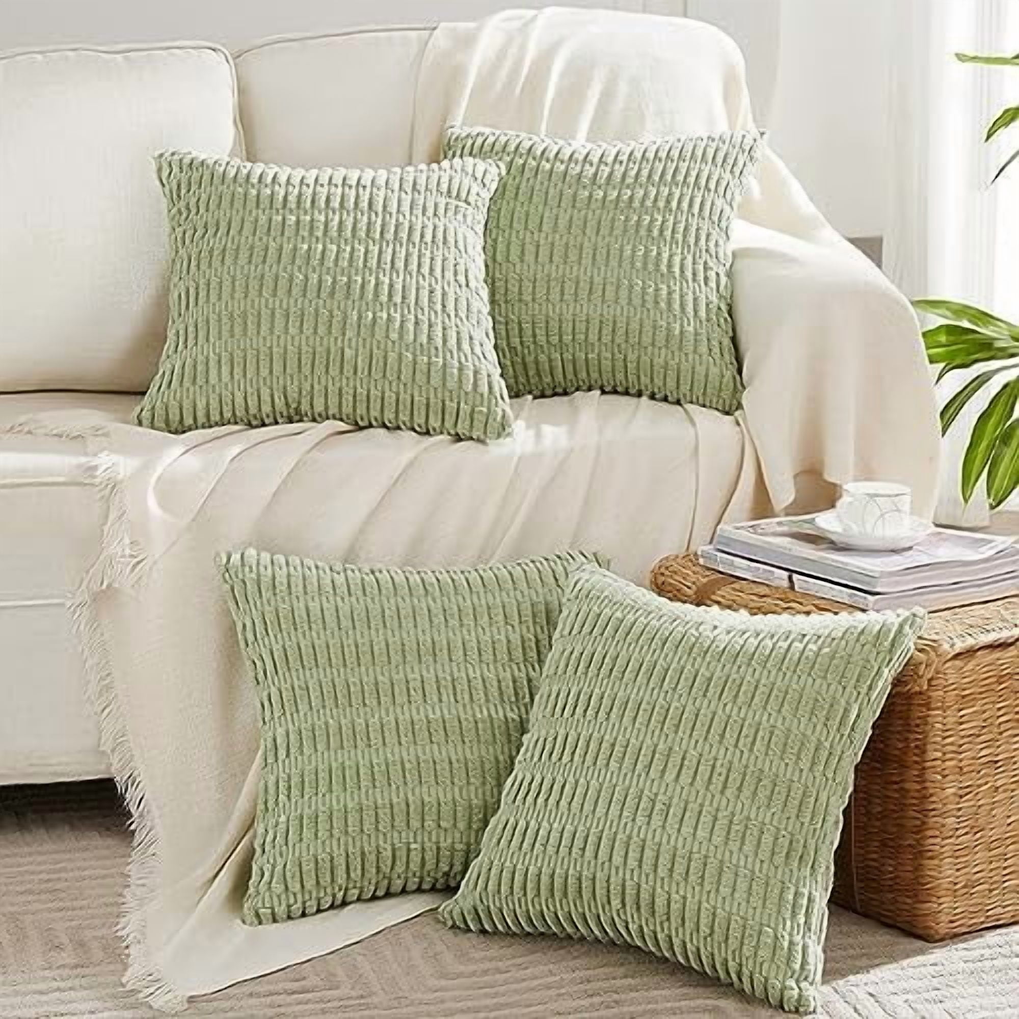 4 Packs Sage Green Decorative Throw Pillow Covers 22x22 Inch for Living ...