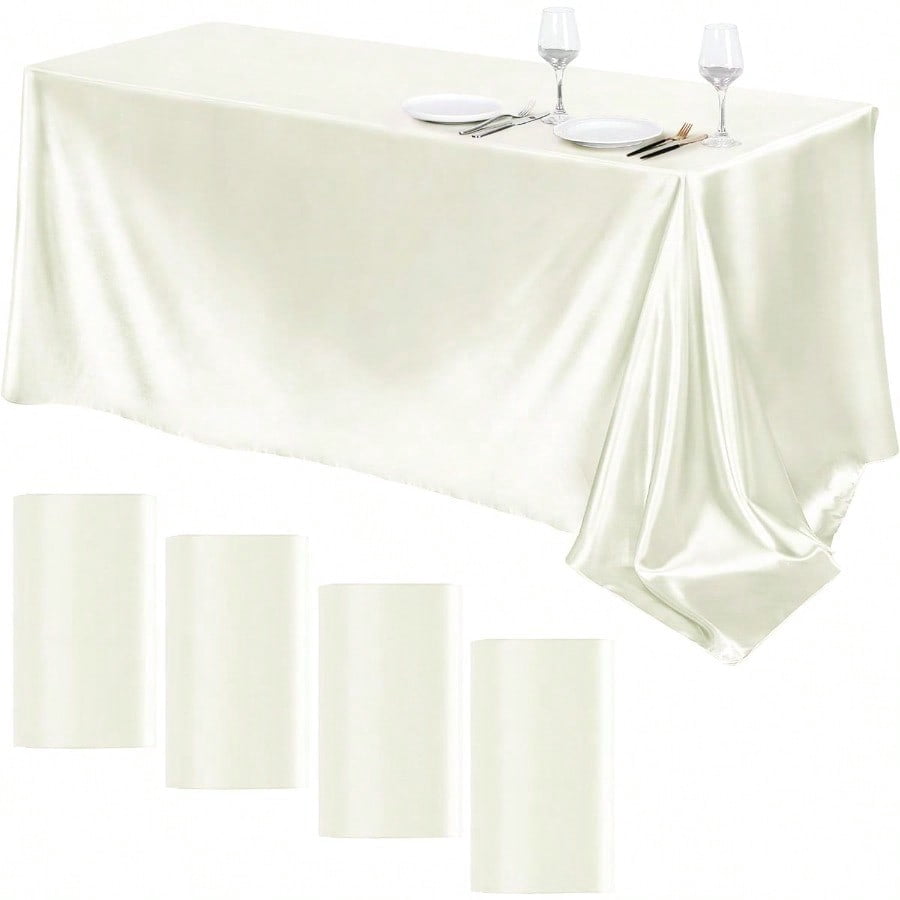 4 Packs Satin Tablecloth 102 x 58 Inch Overlay Satin Table Cover Rec ...