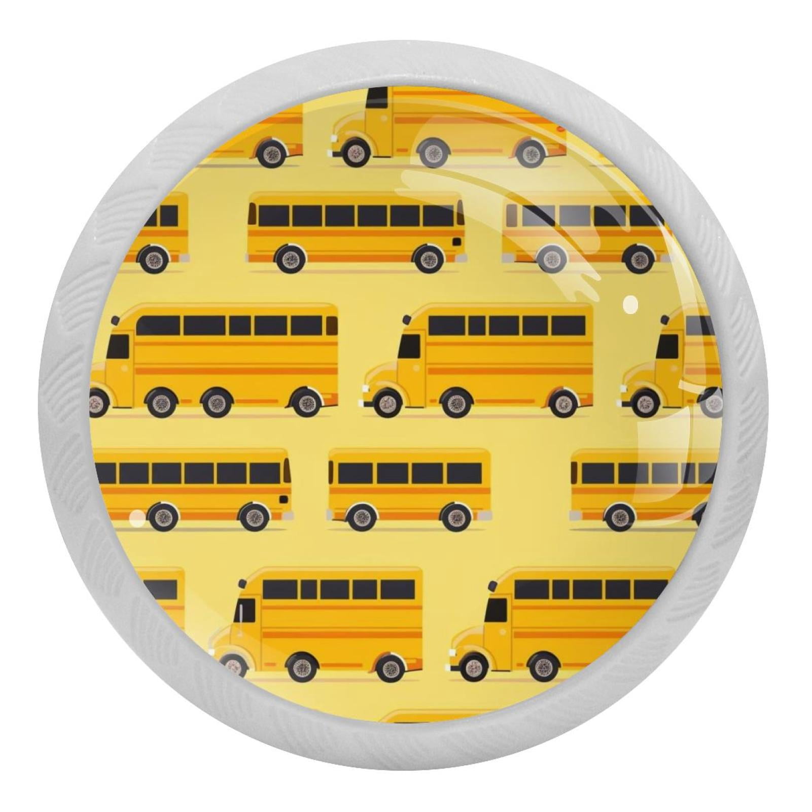 4 Packs School Bus Pattern Crystal Glass Cabinet Knobs Drawer Handles ...
