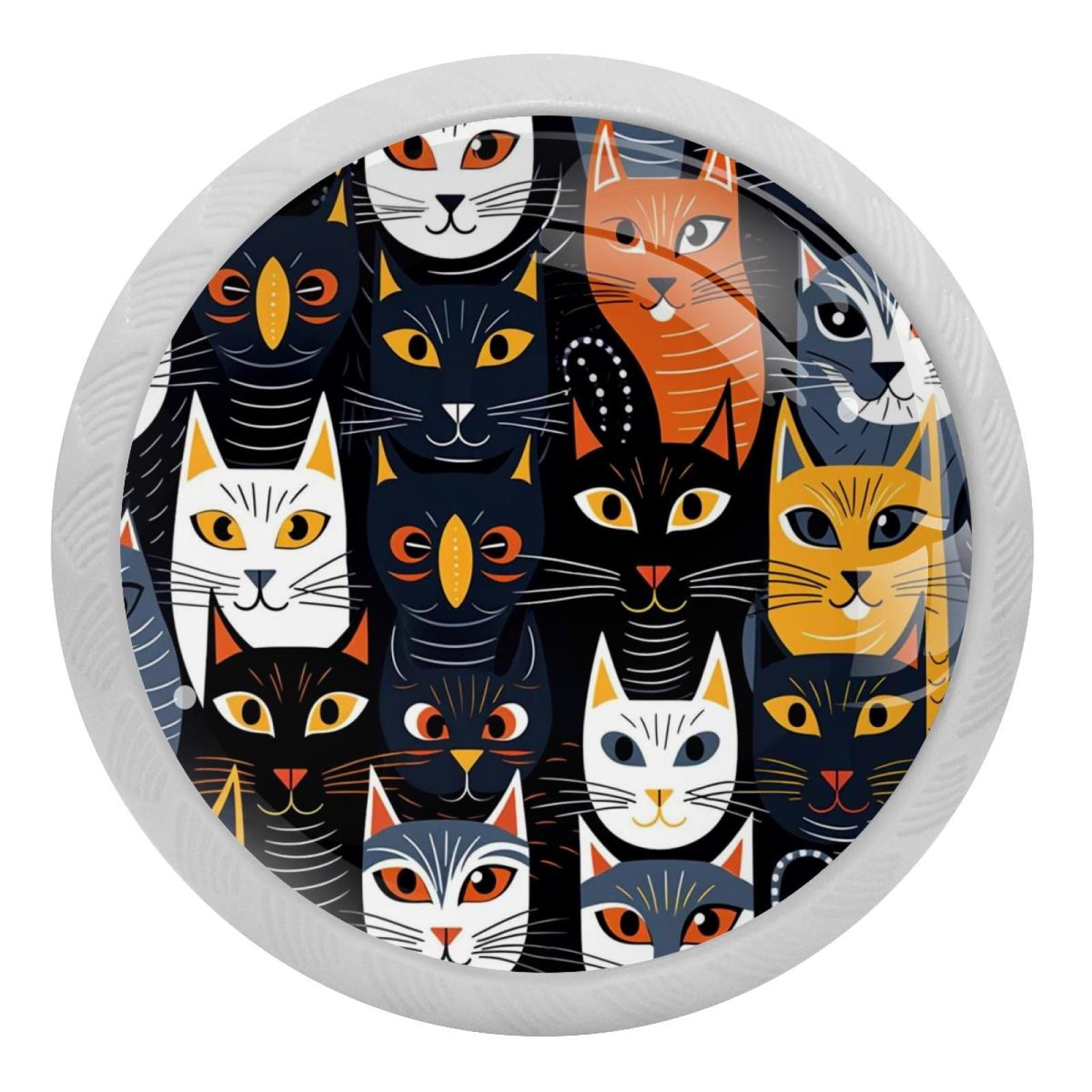 4 Packs Seamless Cartoon Cats Fluorescence Crystal Glass Cabinet Knobs ...