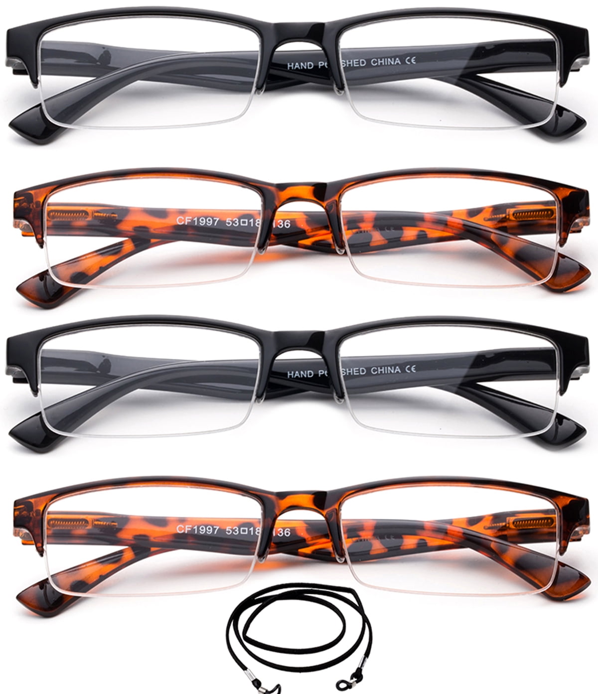 4 Packs Semi Half Frame Reading Glasses For Men Stylish Semi Rimless