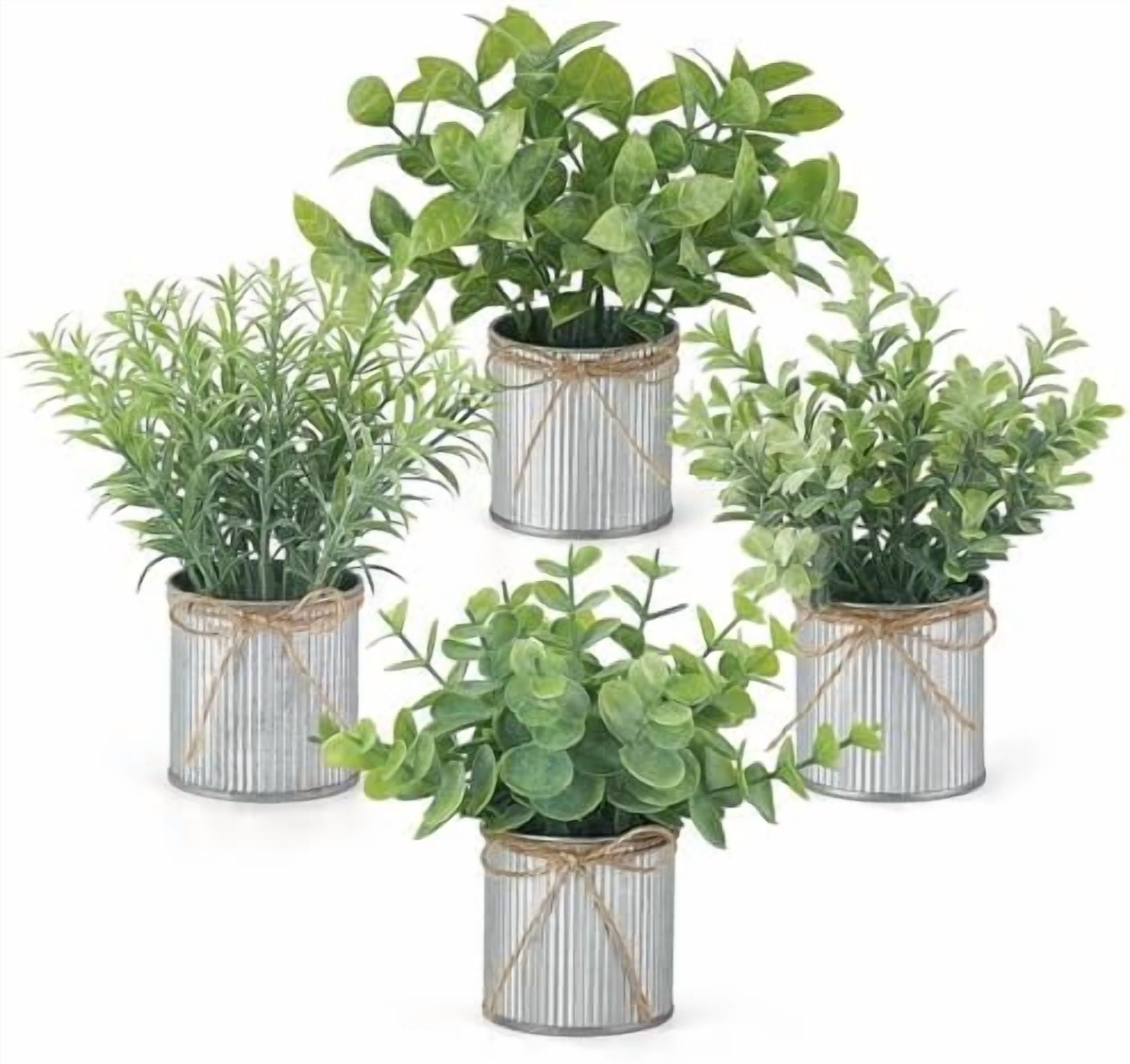 4 Packs Small Fake Plants in Farmhouse Galvanized Pots Table ...