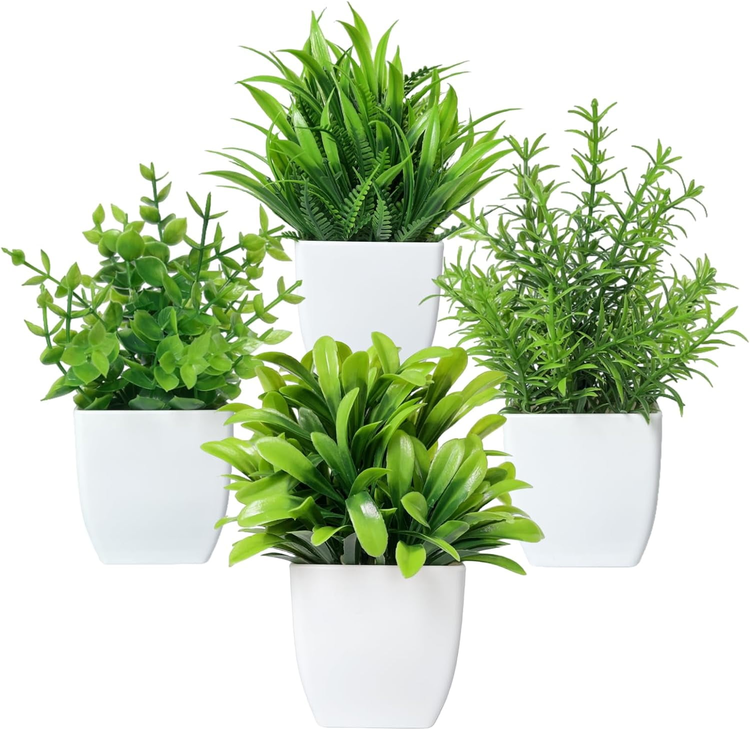 4 Packs Small Fake Plants Mini Artificial Faux White Potted Plants for ...