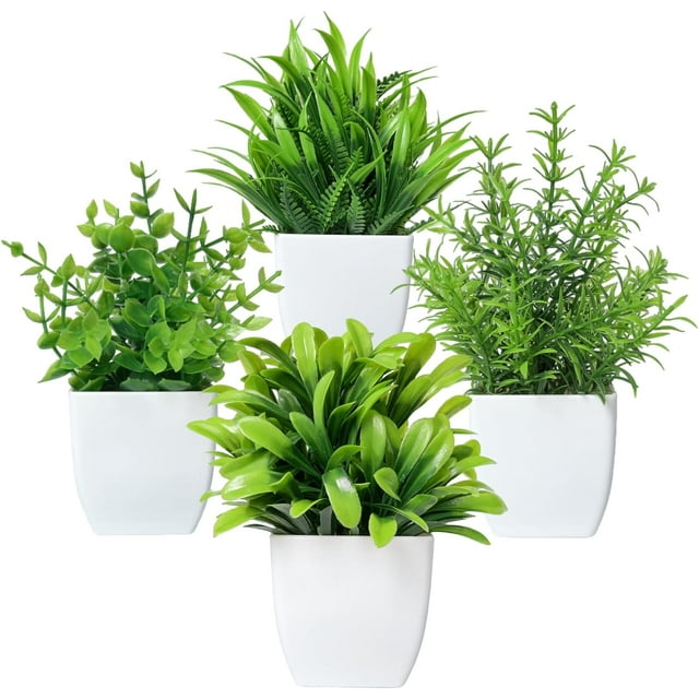 4 Packs Small Fake Plants Mini Artificial Faux White Potted Plants for ...