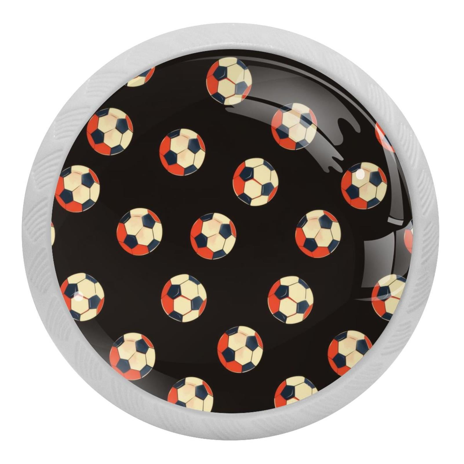4 Packs Soccer Pattern on Black Crystal Glass Cabinet Knobs Drawer ...