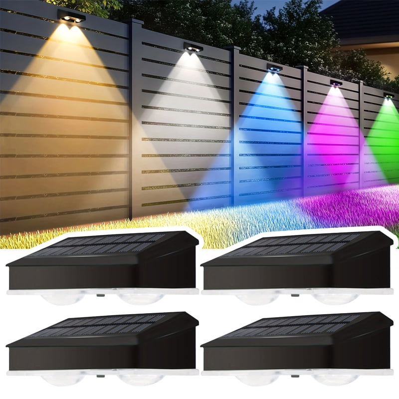 4 Packs Solar Fence Lights with 9 Colour Modes Solar Wall Lights ...