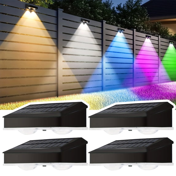 4 Packs Solar Fence Lights with 9 Colour Modes Solar Wall Lights ...