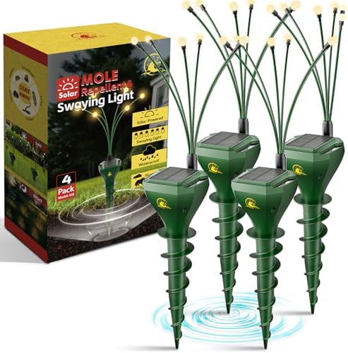 4 Packs Solar Mole Repellent with Garden Lights, Upgraded Gopher ...