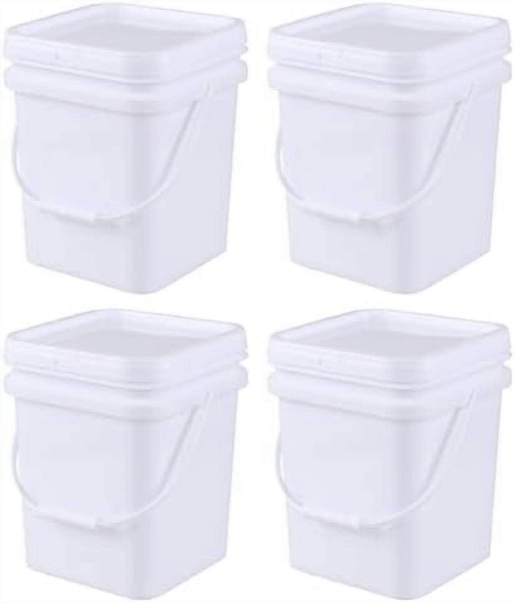 4 Packs Square Food Buckets with Lid, 5 Gallon Plastic Lidded Storage ...