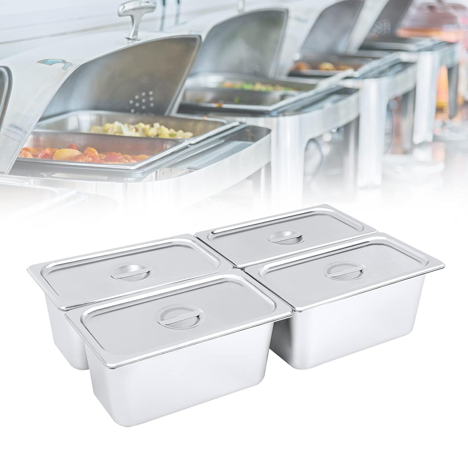 4 Packs Stainless Steam Hotel Pans with Lid,Stainless Steel Hotel Pan ...