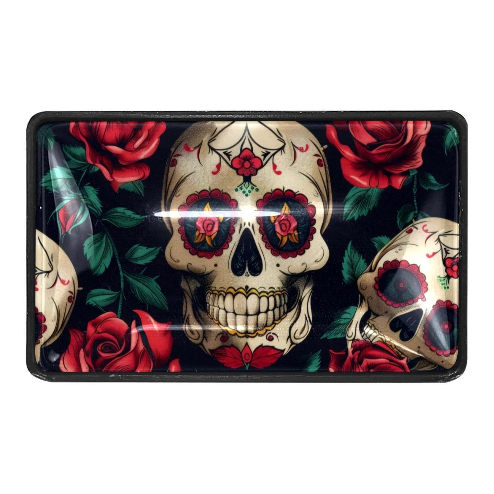 4 Packs Sugar Skull Red Rose Leave Crystal Glass Cabinet Knobs Drawer ...