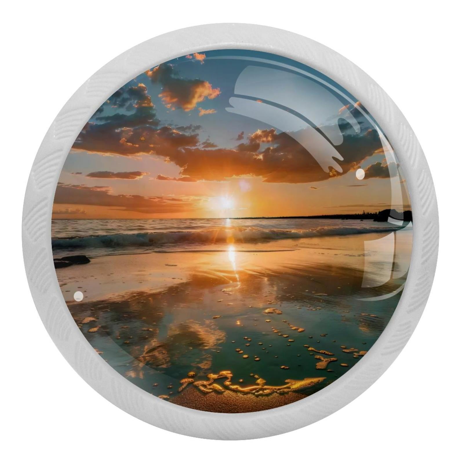 4 Packs Sunset Beach Crystal Glass Cabinet Knobs Drawer Handles for ...