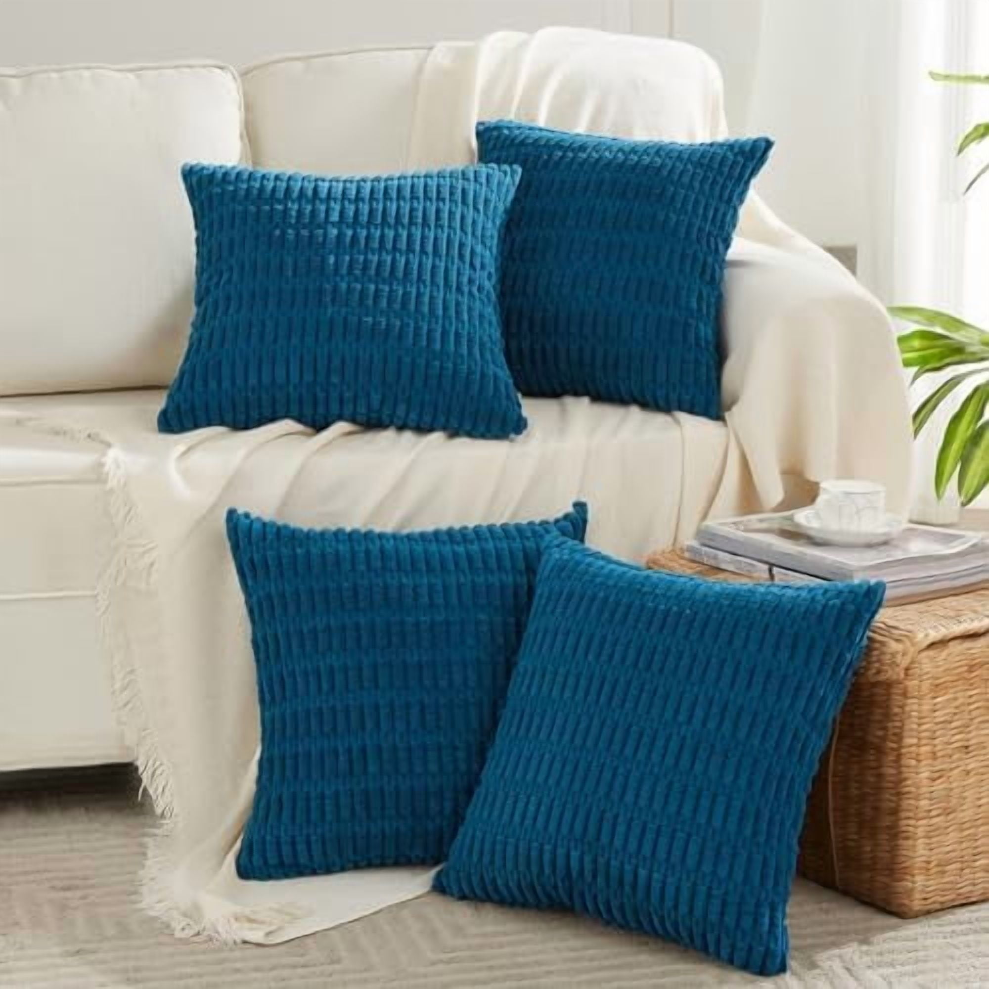 4 Packs Teal Decorative Throw Pillow Covers 16x16 Inch for Living Room ...
