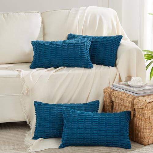 4 Packs Teal Lumbar Decorative Throw Pillow Covers 12x20 Inch for ...