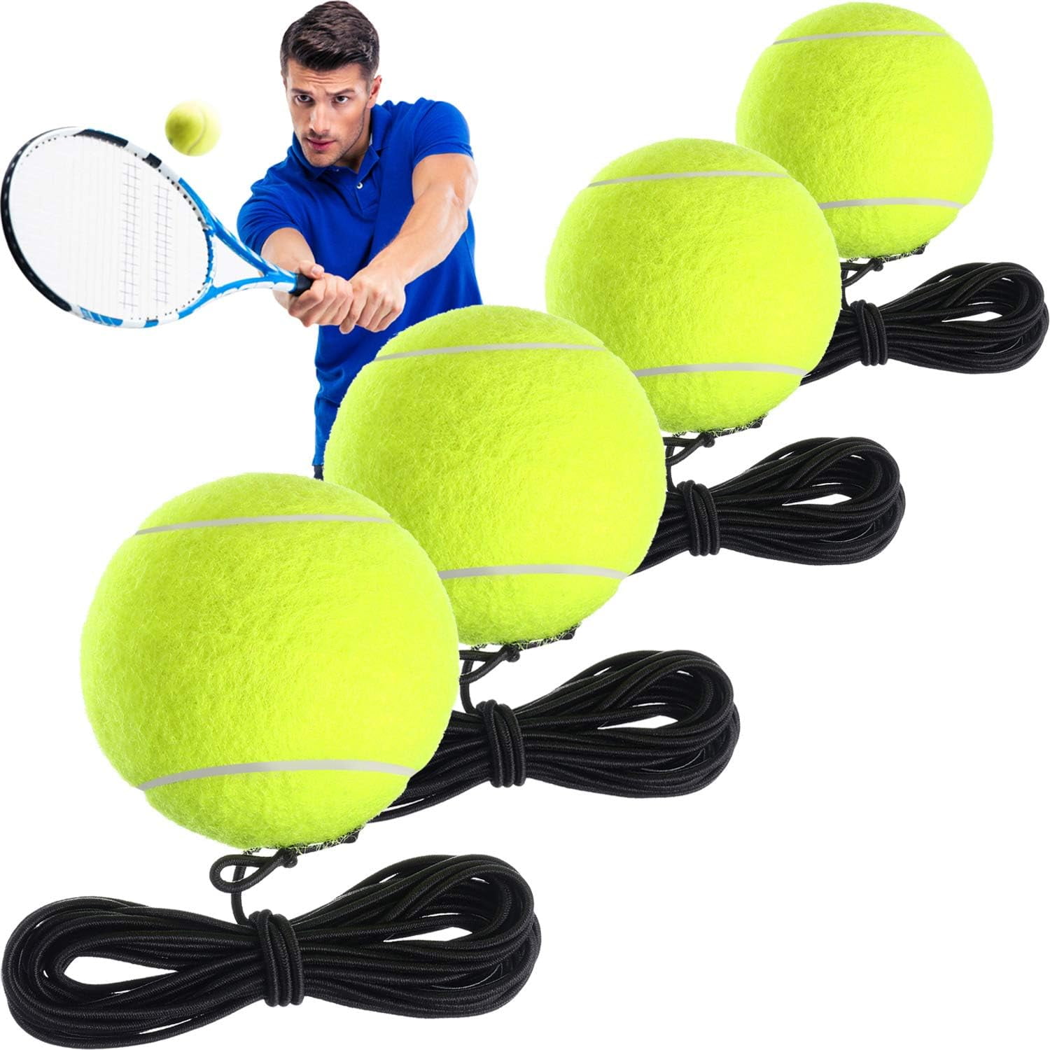 4 Packs Tennis Training Ball with String, High-Bounce Tennis Balls for ...