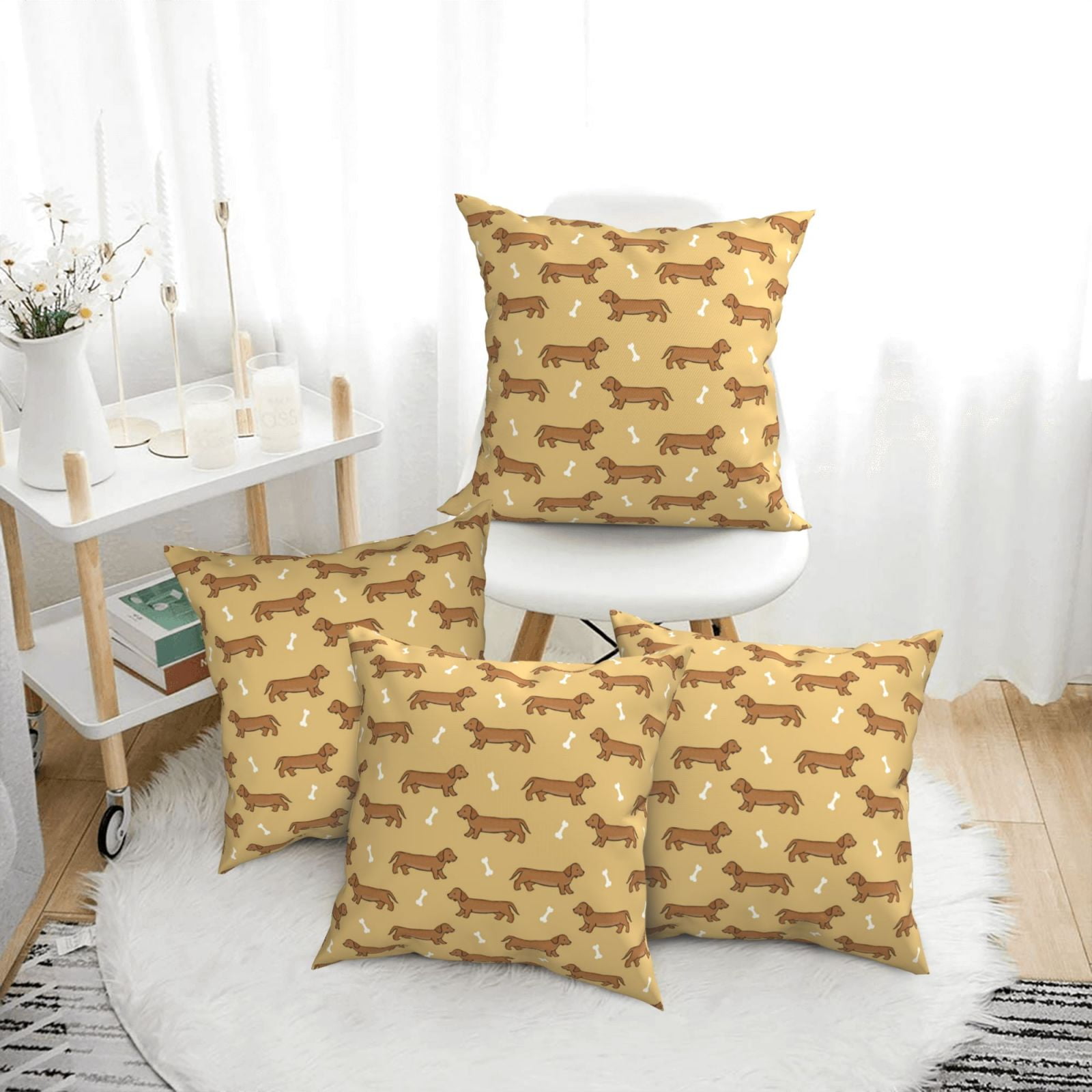 4 Packs Throw Pillow Covers Brown Dachshund Dog Puppy Soft Decorative ...