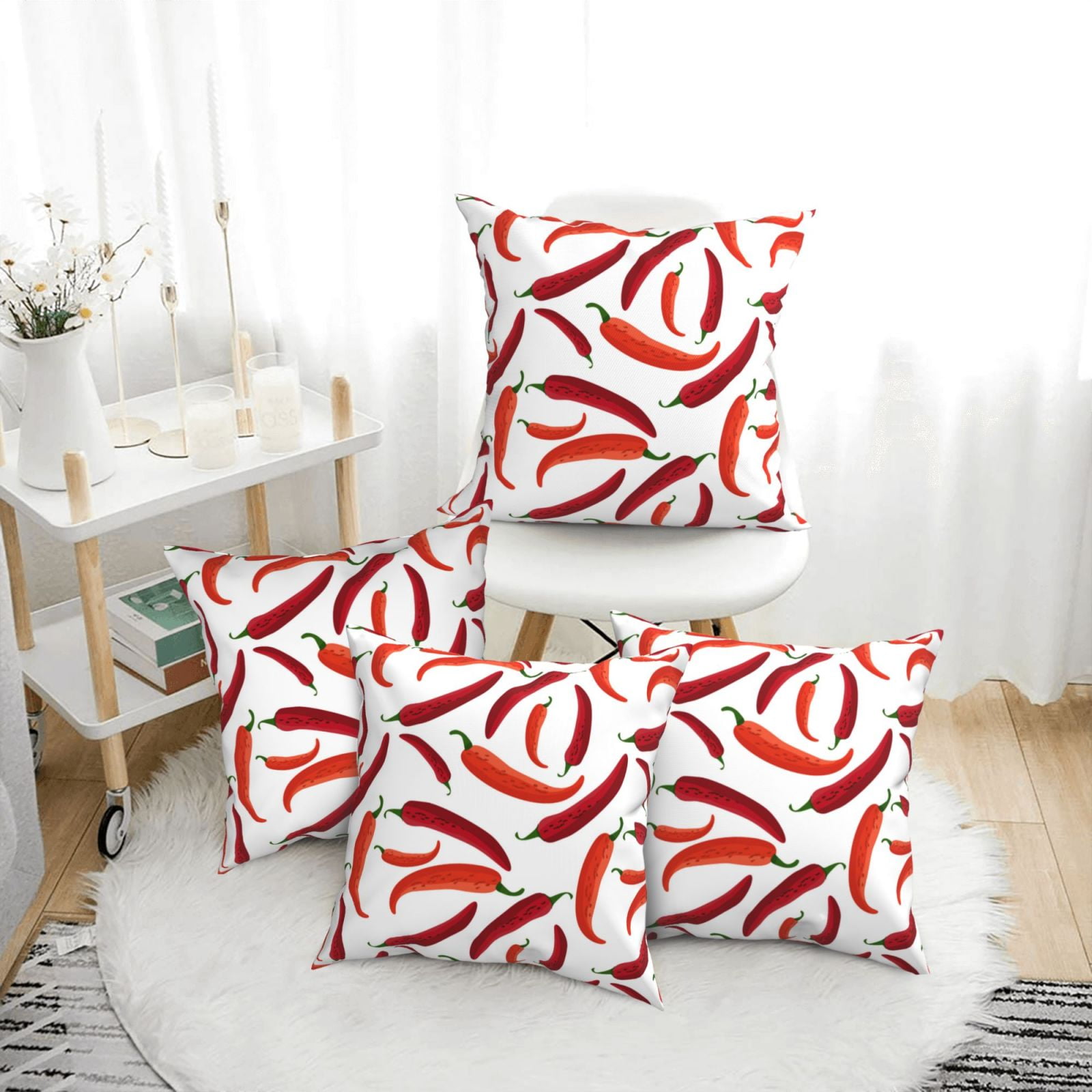 4 Packs Throw Pillow Covers Chili Pepper Print red Soft Decorative ...