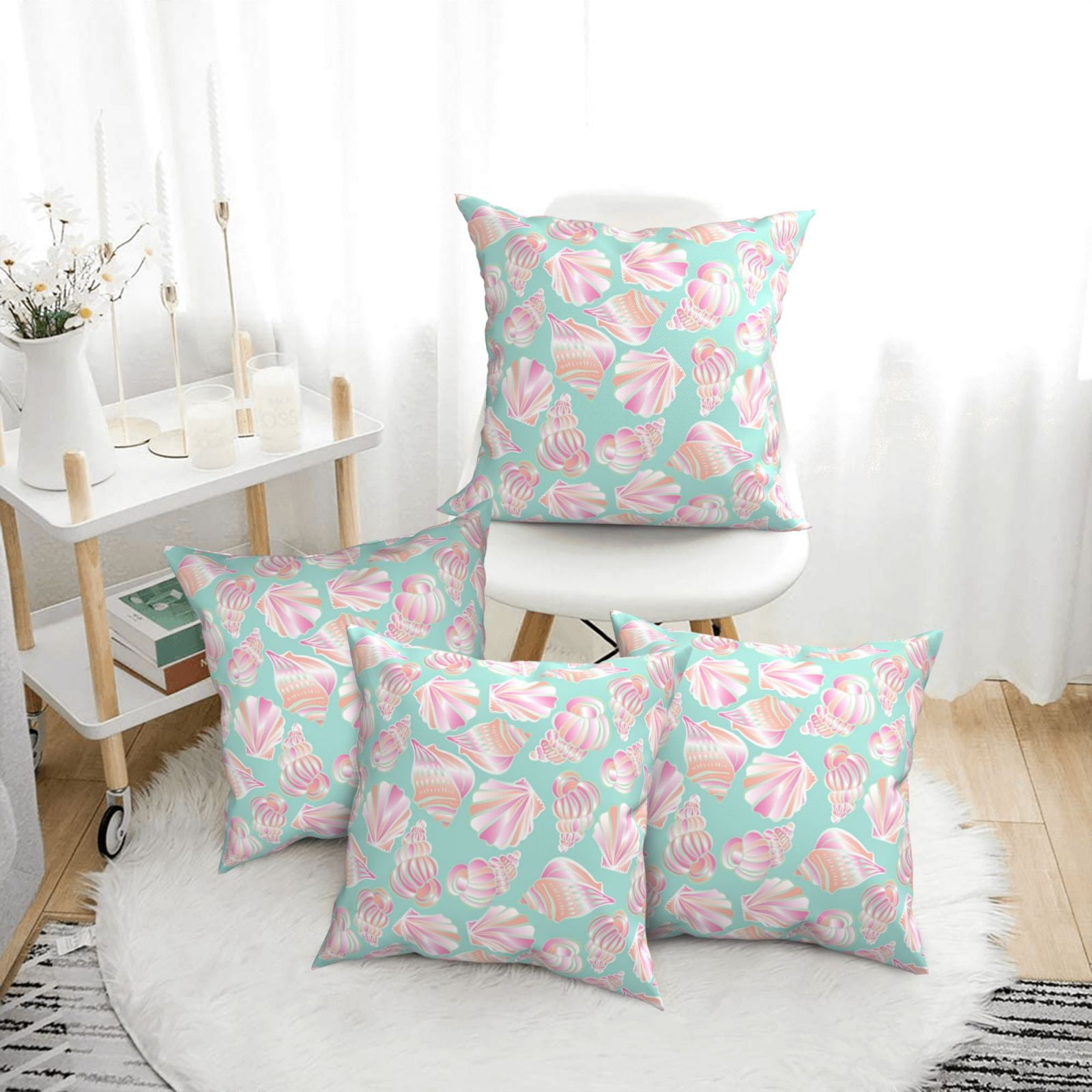 4 Packs Throw Pillow Covers Conch Shells Print No.9023 Soft Decorative ...