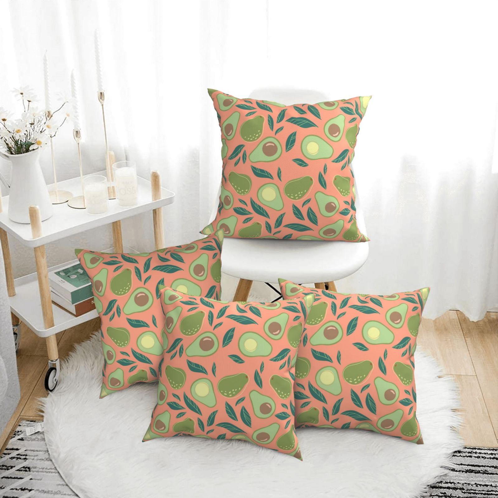 4 Packs Throw Pillow Covers Cute Avocado Orange Leaves Soft Decorative ...