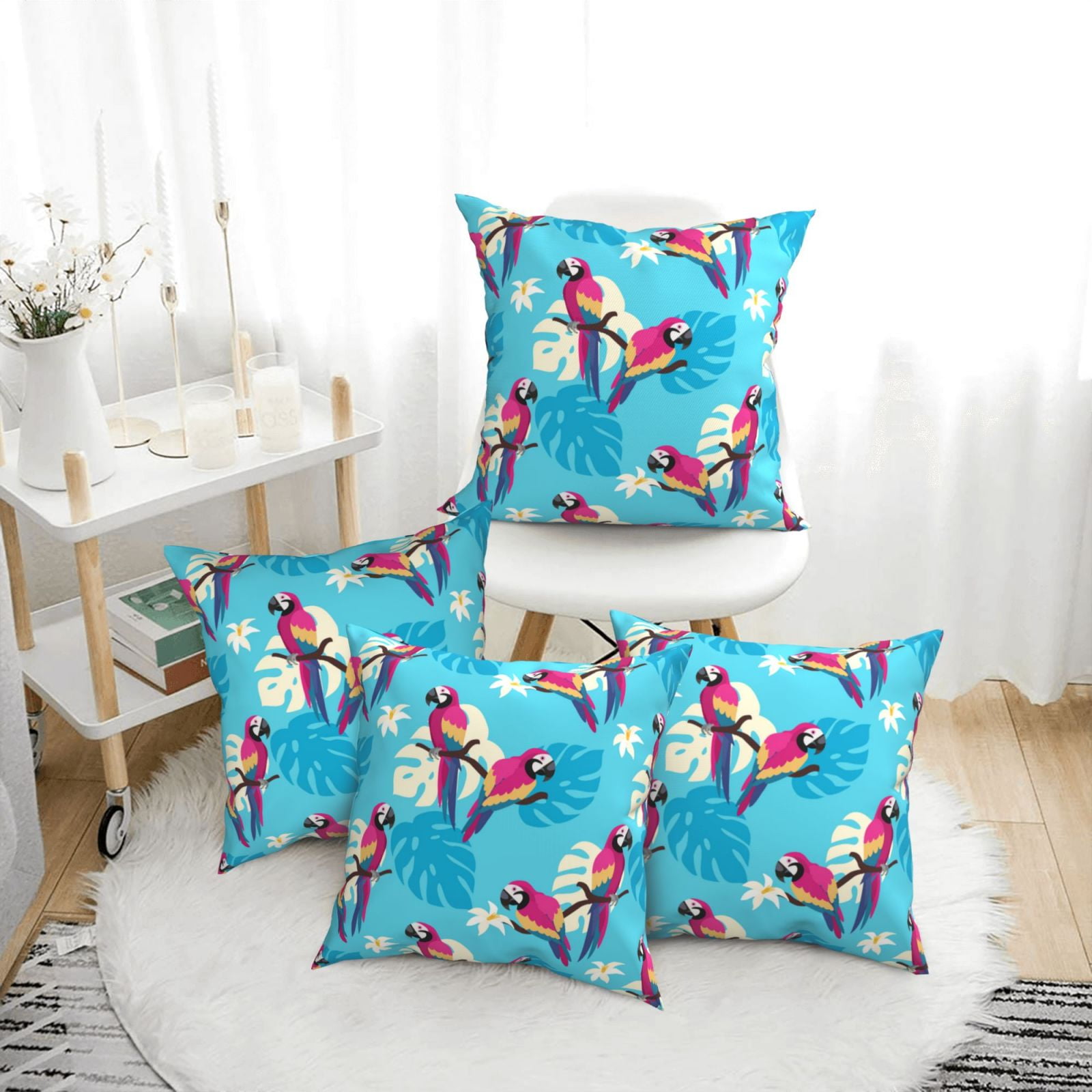 4 Packs Throw Pillow Covers Cute Colorful Macaw Monstera Soft ...