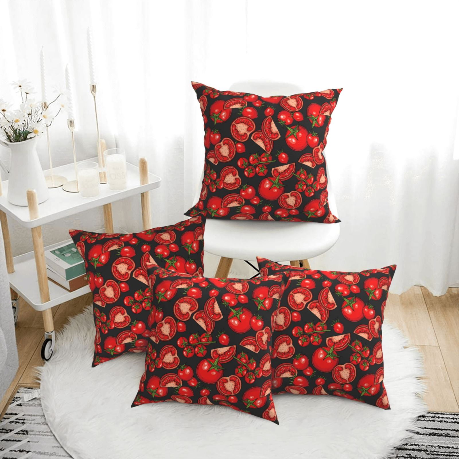 4 Packs Throw Pillow Covers Cute Delicious Tomato Soft Decorative Pillow Covers, Couch Pillow ...