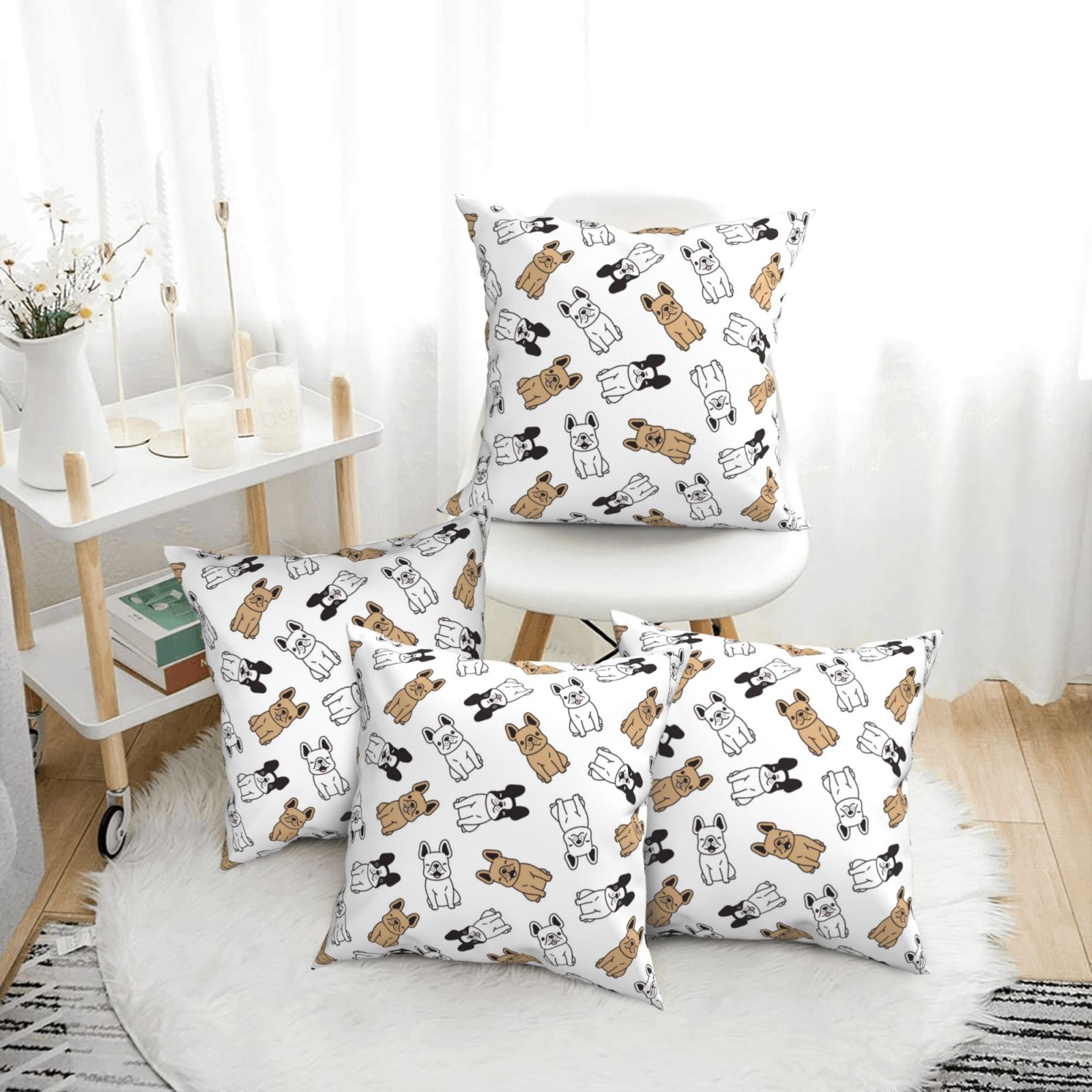4 Packs Throw Pillow Covers Cute Funny French Bulldog Soft Decorative ...