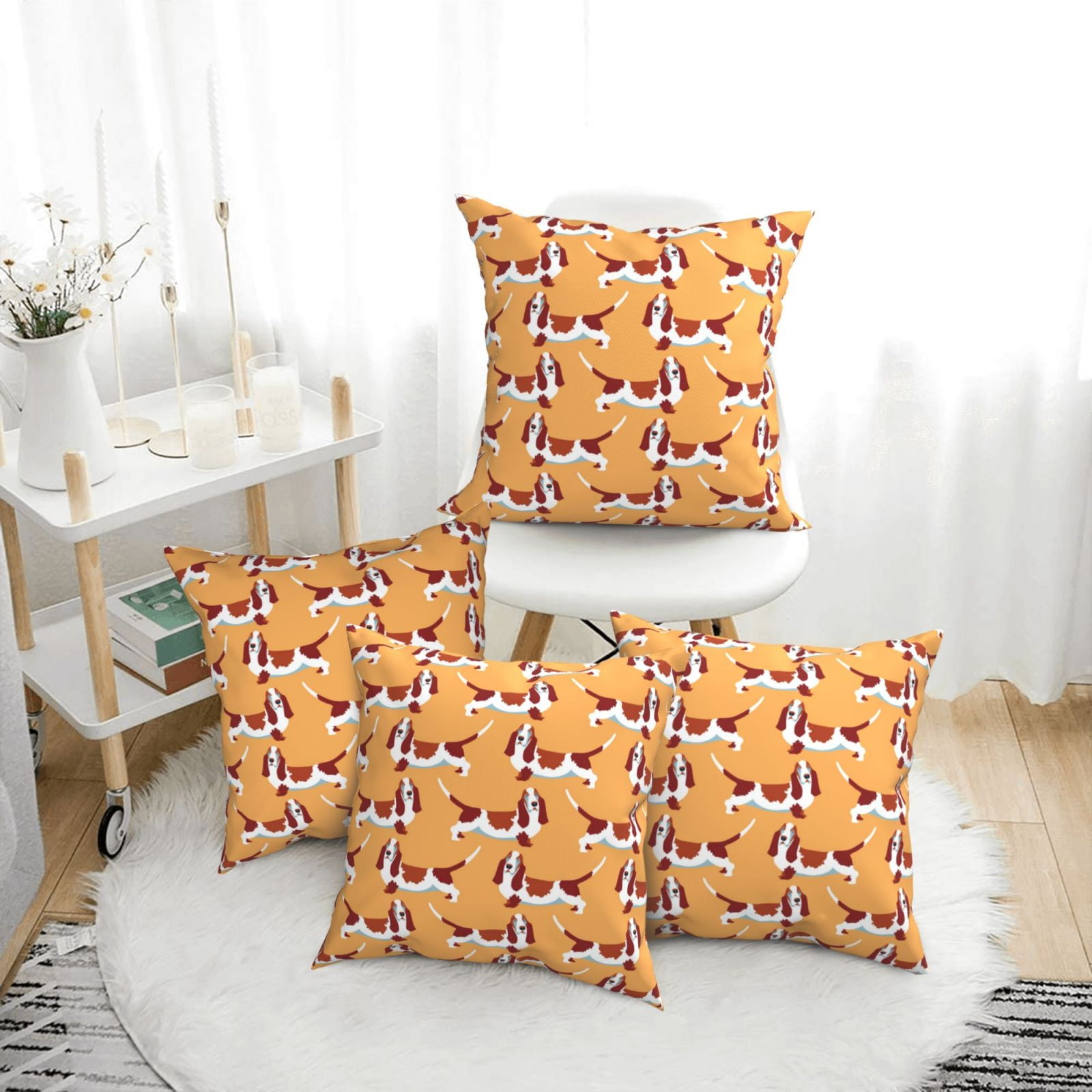 4 Packs Throw Pillow Covers Dachshund Dog Puppy Orange Soft Decorative ...