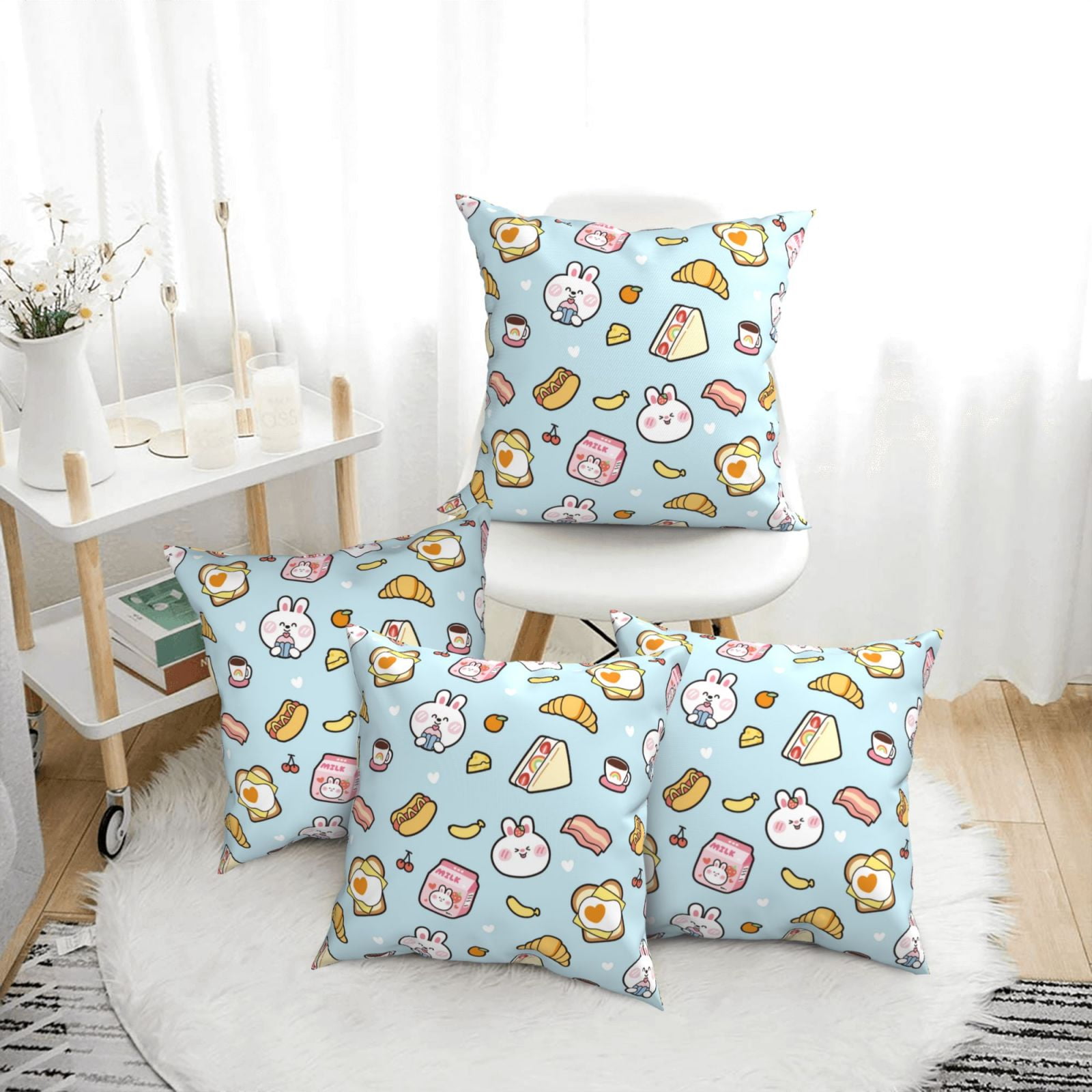 4 Packs Throw Pillow Covers Funny Cute Rabbit Milk Sandwich Soft ...