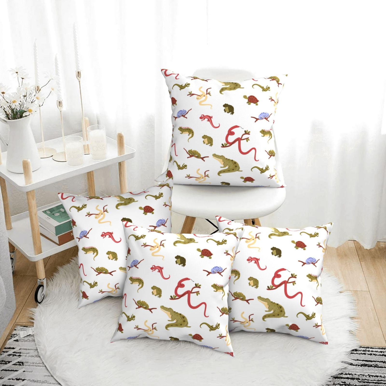 4 Packs Throw Pillow Covers Lizard Snake Turtle Crocodile_A Soft ...