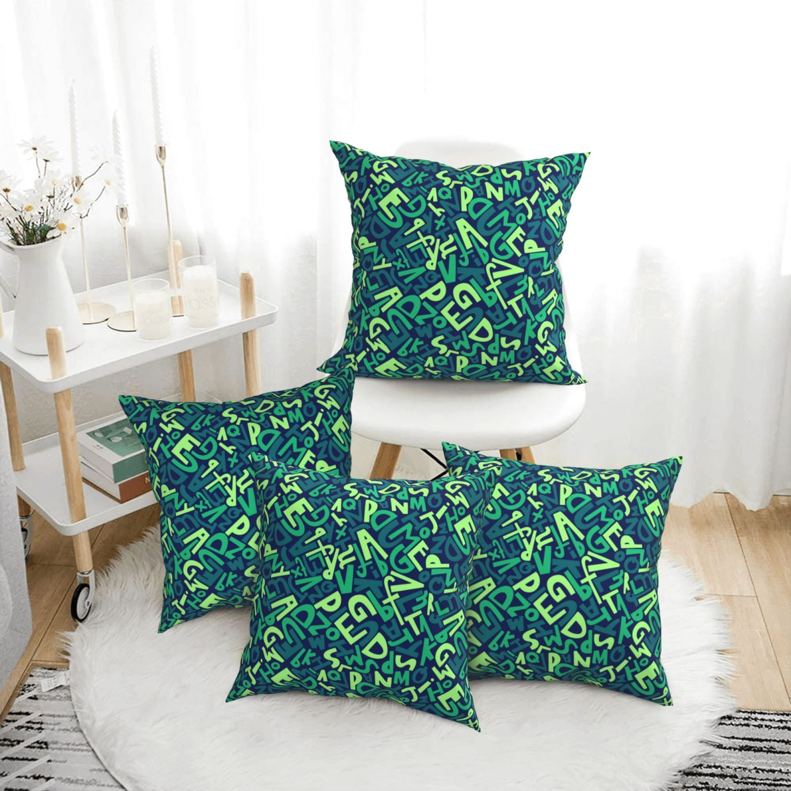 4 Packs Throw Pillow Covers Math letter Print green Soft Decorative ...