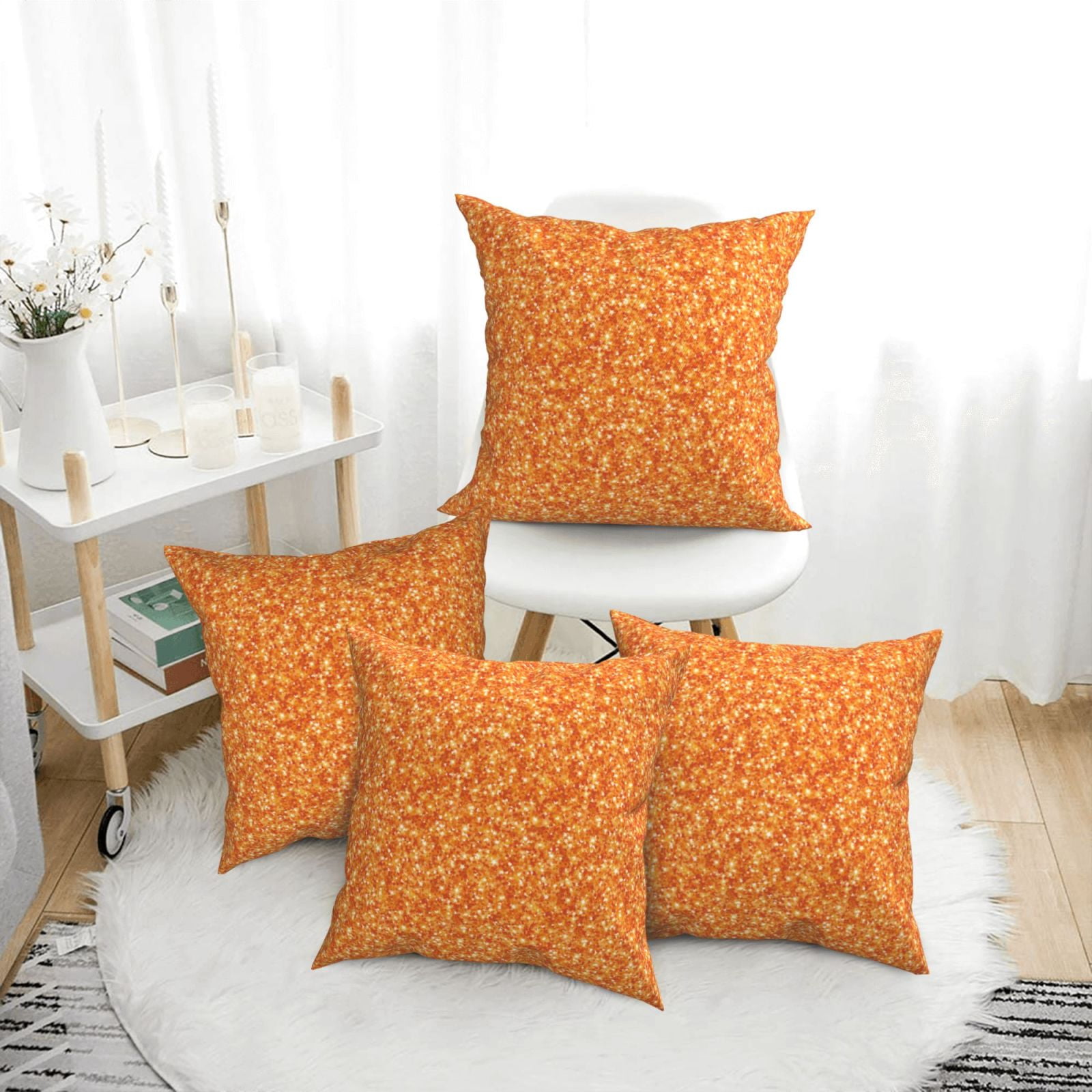 4 Packs Throw Pillow Covers Orange Glitter lightning Soft Decorative ...